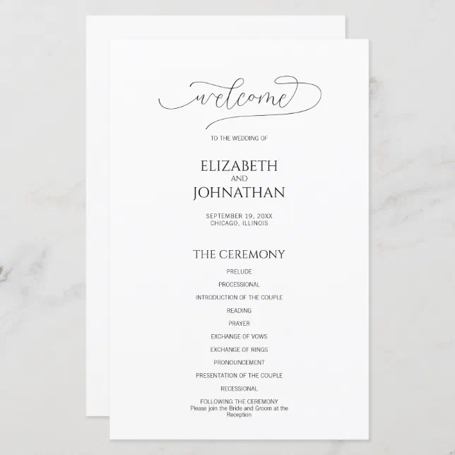 Simple Minimal Script Wedding Program | Zazzle