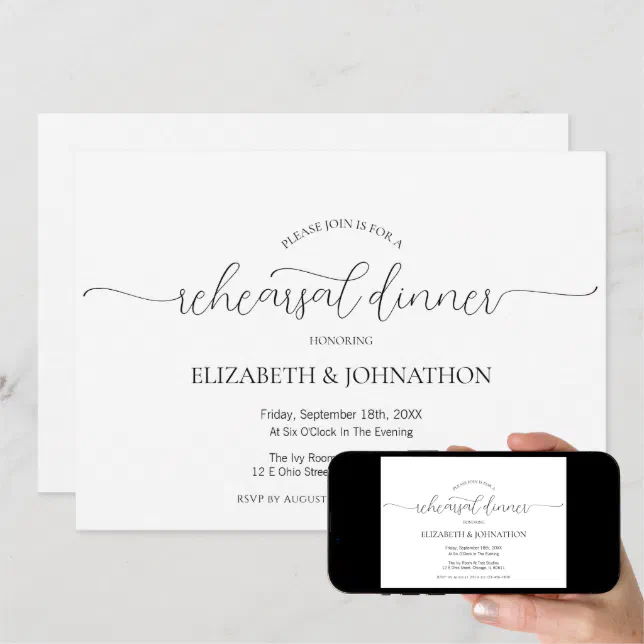 Simple Minimal Script Wedding Rehearsal Dinner Invitation | Zazzle
