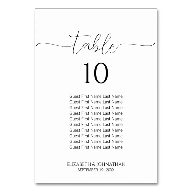 Simple Minimal Script Wedding Seating Chart Table Number | Zazzle