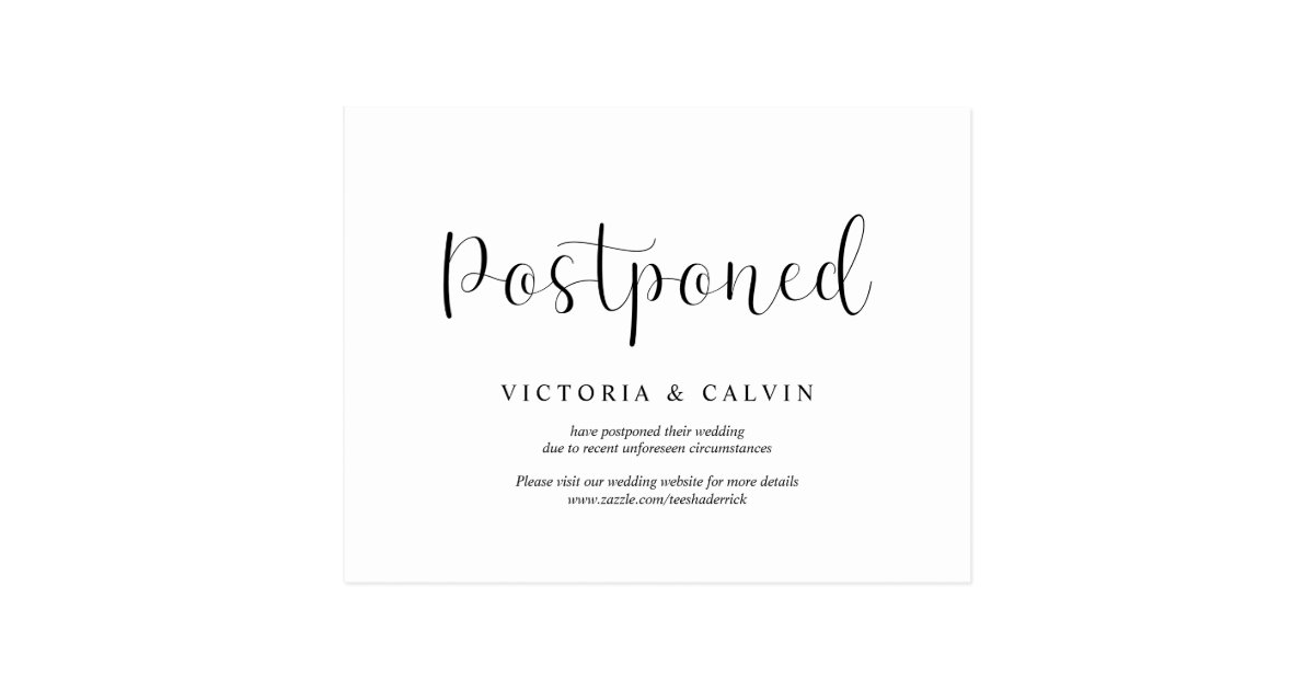 Simple Minimal, Wedding invitation Postponed Postcard | Zazzle.com