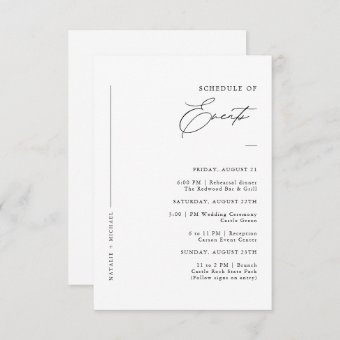 Simple Minimal Wedding Weekend Schedule of Events Enclosure Card | Zazzle