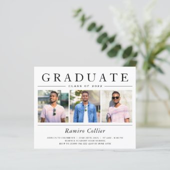 Simple Minimalist 3 Photo Graduation Celebration | Zazzle