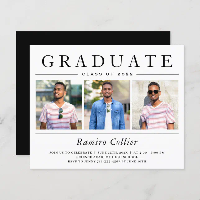Simple Minimalist 3 Photo Graduation Celebration | Zazzle