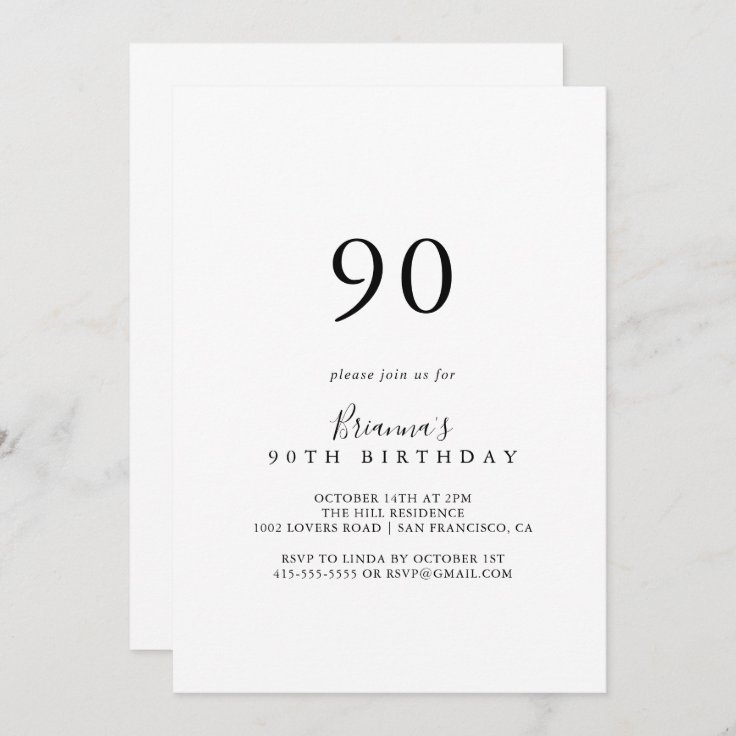 Simple Minimalist 90th Birthday Party Invitation | Zazzle