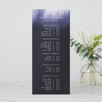 Simple Minimalist Abstract Blue Purple Price List Menu | Zazzle