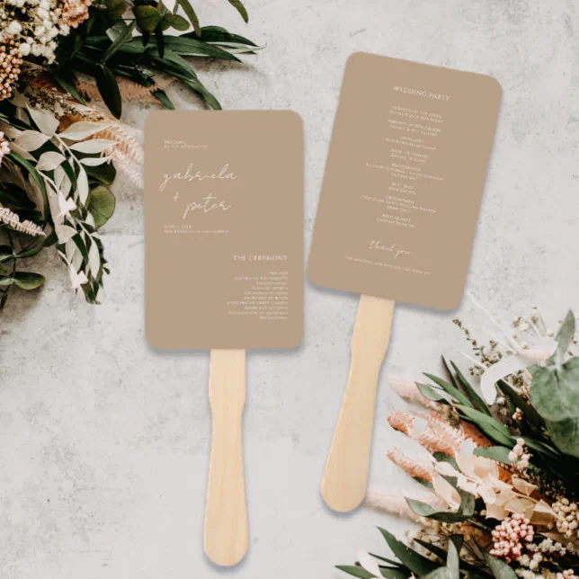 Simple Minimalist Beige Modern Wedding Program Hand Fan | Zazzle