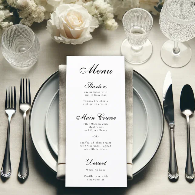 Simple Minimalist Black and White Elegant Script Menu | Zazzle