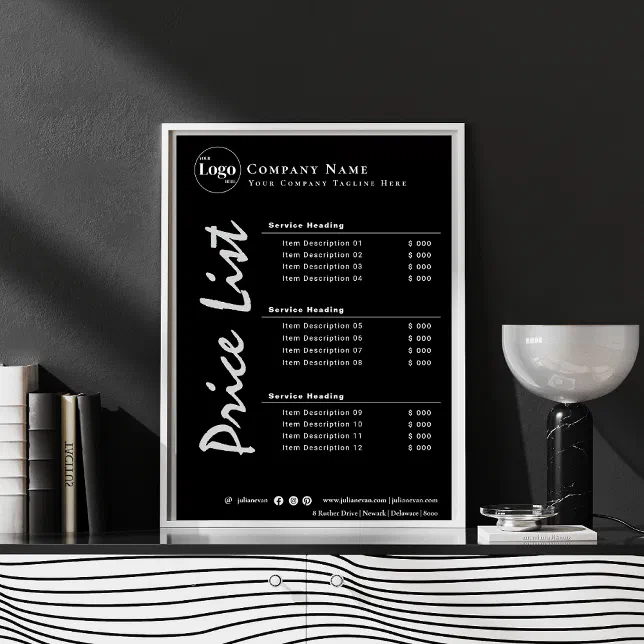 Simple Minimalist black and White Price List Poster | Zazzle