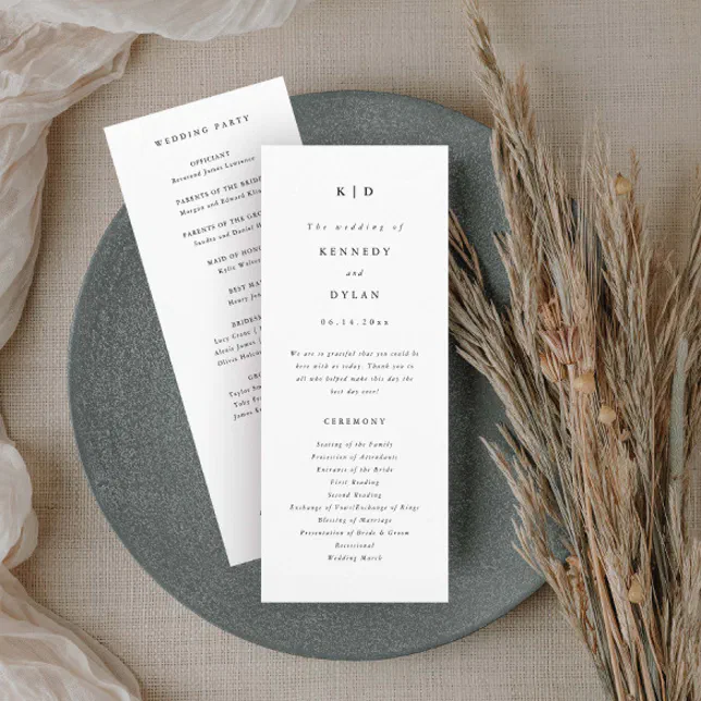 Simple Minimalist Black and White Wedding Program | Zazzle