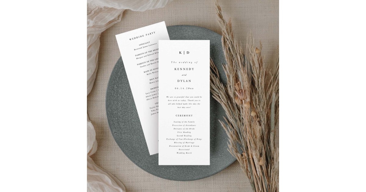 Simple Minimalist Black and White Wedding Program | Zazzle