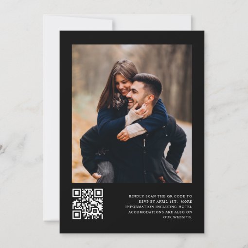 Simple Minimalist Black QR Code Photo Wedding Invitation | Zazzle