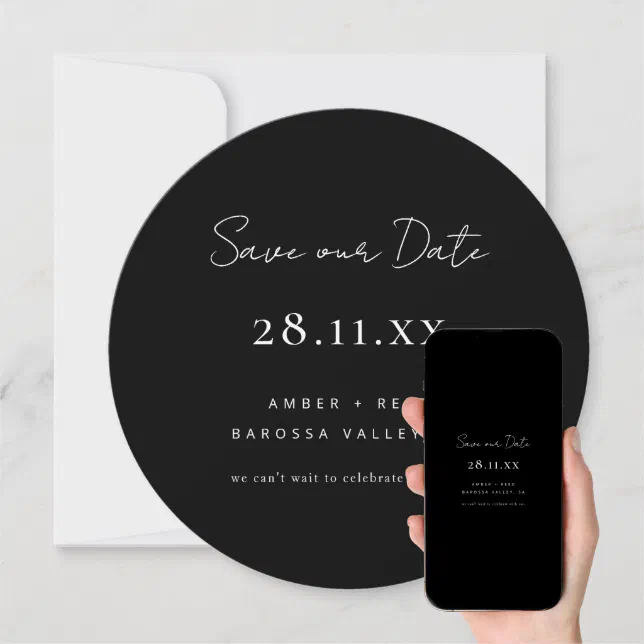 Simple Minimalist Black & White Circle Round Save The Date | Zazzle