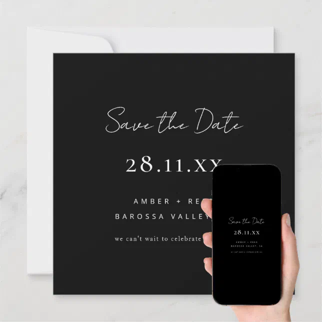 Simple Minimalist Black & White Square Save The Date | Zazzle