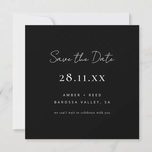 Simple Minimalist Black & White Square Save The Date | Zazzle