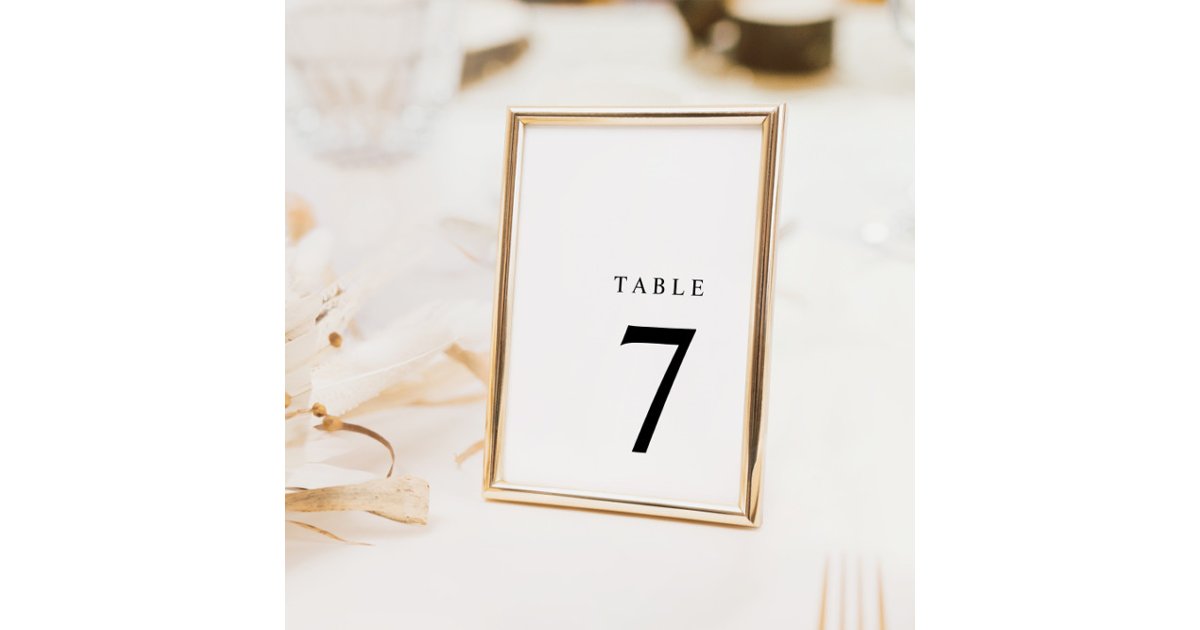 Simple Minimalist Black & White Table Number | Zazzle