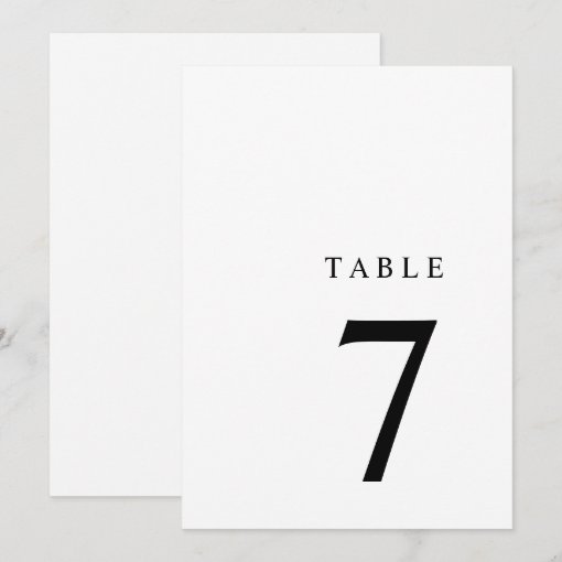 Simple Minimalist Black & White Table Number | Zazzle