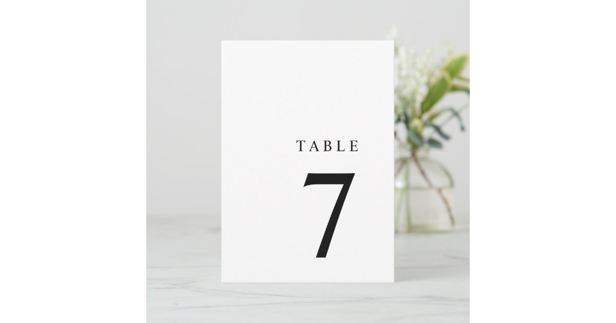 Simple Minimalist Black & White Table Number | Zazzle