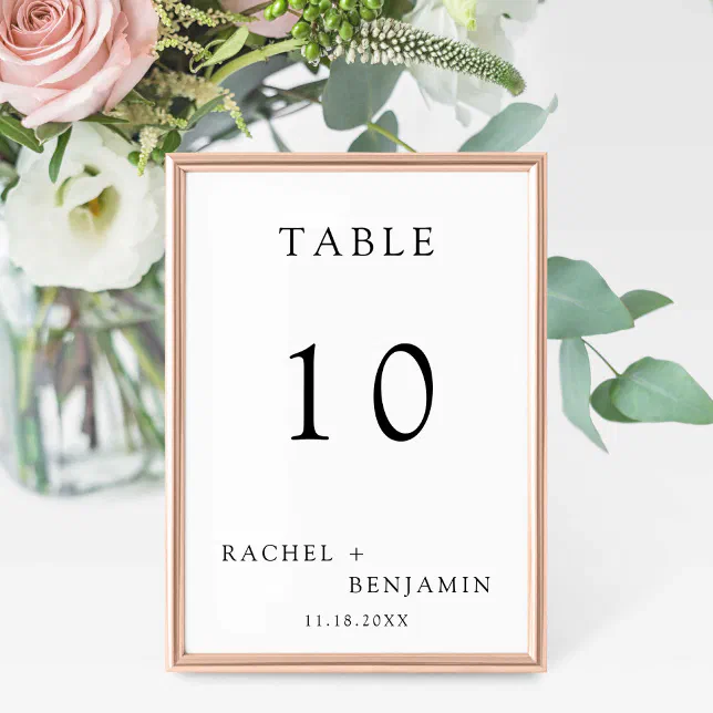 Simple Minimalist Black White Wedding Classic Table Number | Zazzle