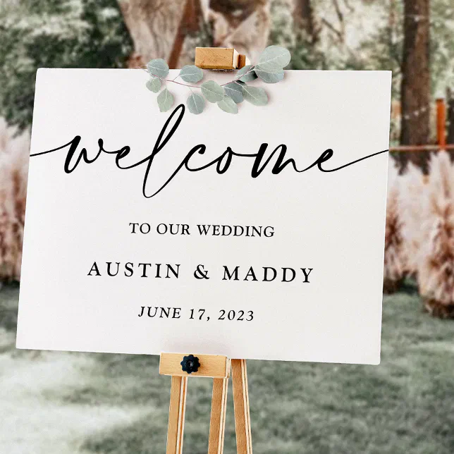 Simple minimalist black white wedding welcome foam board | Zazzle