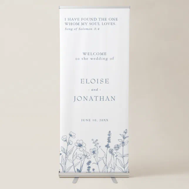 Simple Minimalist Blue Wildflower Wedding Welcome Retractable Banner ...