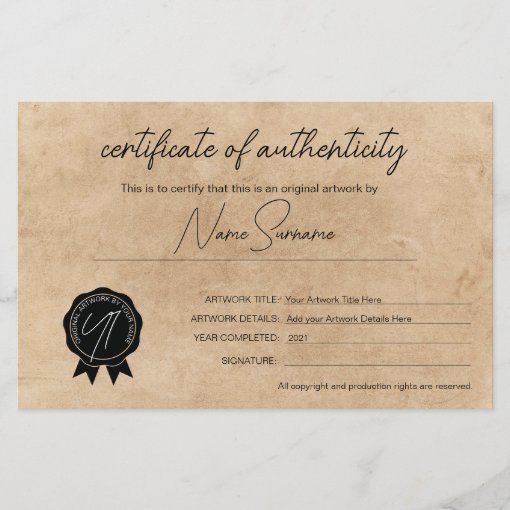 Simple Minimalist Certificate of Authenticity | Zazzle