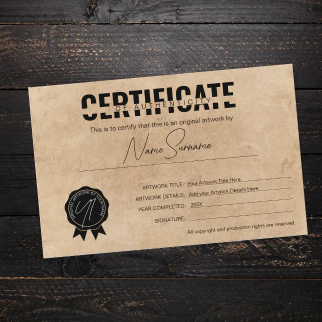 Simple Minimalist Certificate of Authenticity | Zazzle