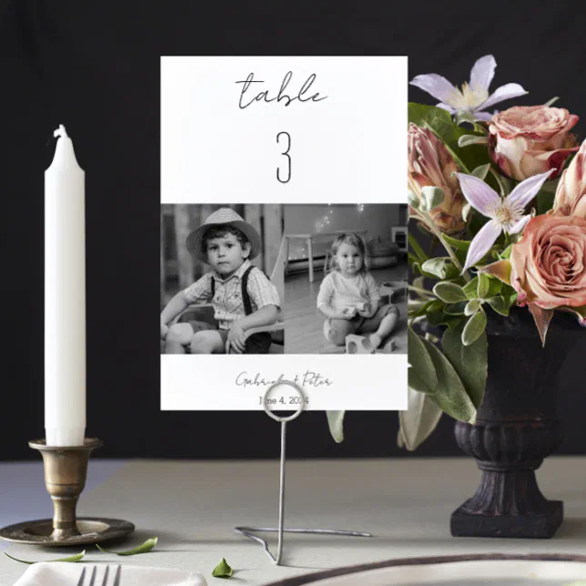 Simple Minimalist Childhood Photo Wedding Table Number | Zazzle