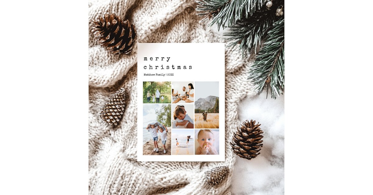 Simple Minimalist Christmas Family Photo Collage Holiday Postcard | Zazzle