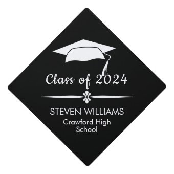 Simple Minimalist Class of 2024 Black and White Graduation Cap Topper ...