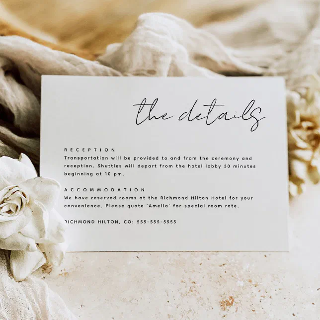 Simple Minimalist Details Card | Zazzle