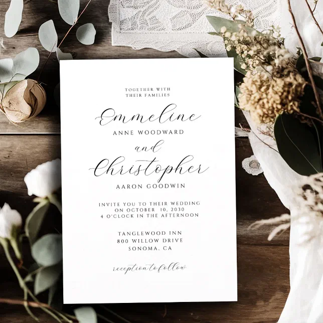 Simple Minimalist Elegant Script Wedding Invitation | Zazzle