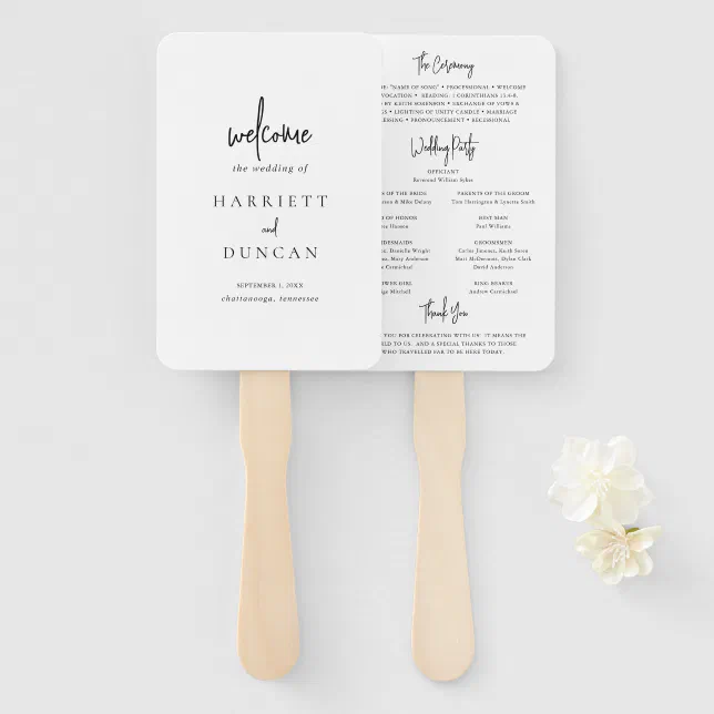 Simple Minimalist Elegant Wedding Program Hand Fan | Zazzle