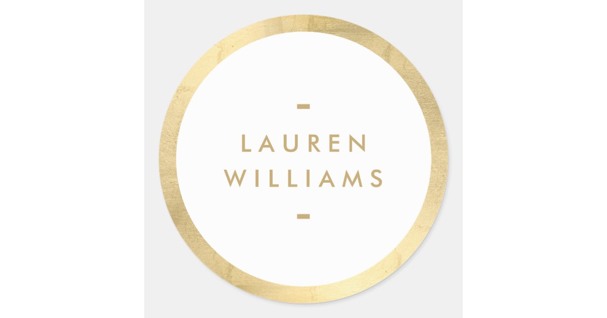 Simple Minimalist Faux Gold Border Classic Round Sticker | Zazzle