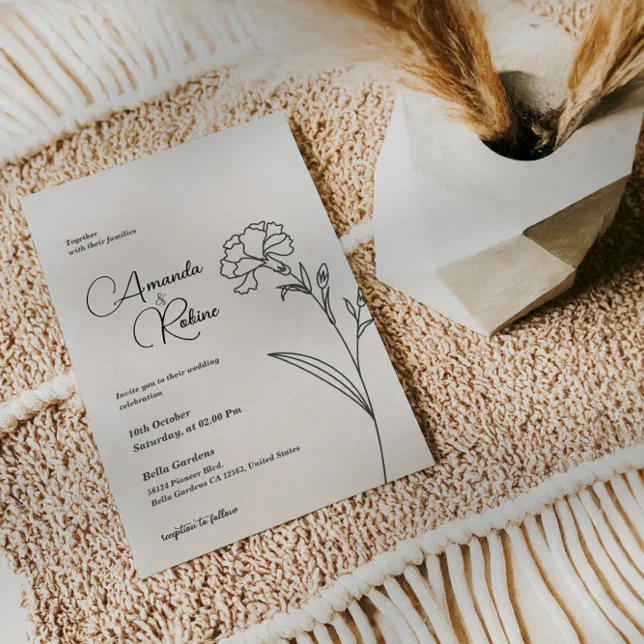 Simple Minimalist Floral Wedding Invitation | Zazzle