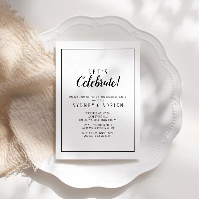 Simple Minimalist Frame Let's Celebrate Party Invitation | Zazzle