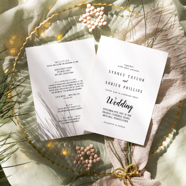 Simple Minimalist Front and Back Wedding Invitation | Zazzle