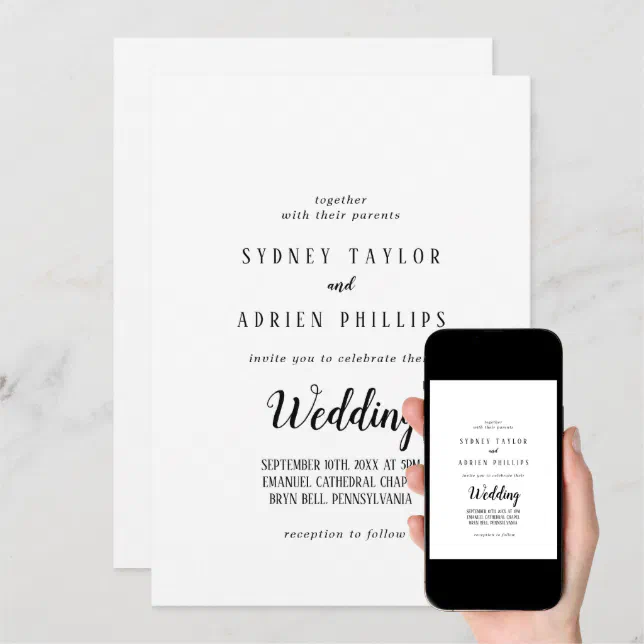 Simple Minimalist Front and Back Wedding Invitation | Zazzle