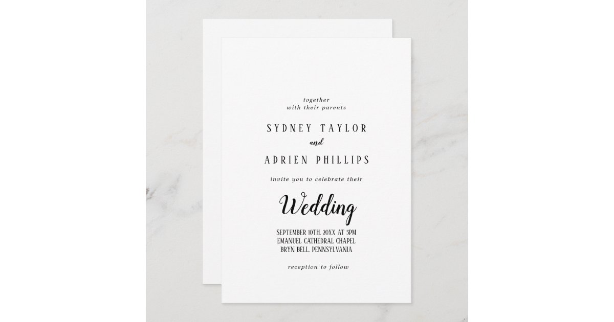 Simple Minimalist Front and Back Wedding Invitation | Zazzle