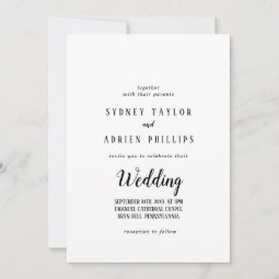 Simple Minimalist Front and Back Wedding Invitation | Zazzle