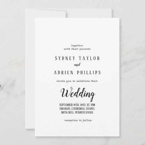 Simple Minimalist Front and Back Wedding Invitation | Zazzle