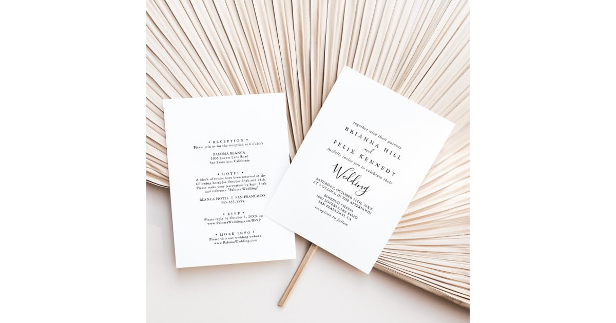 Simple Minimalist Front & Back Wedding Invitation | Zazzle