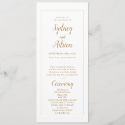 Simple Minimalist|Gold Frame Wedding Program | Zazzle