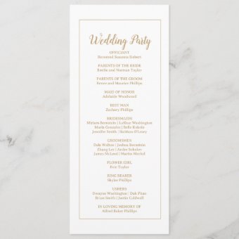 Simple Minimalist|Gold Frame Wedding Program | Zazzle
