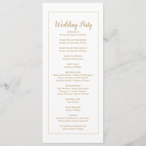 Simple Minimalist|Gold Frame Wedding Program | Zazzle