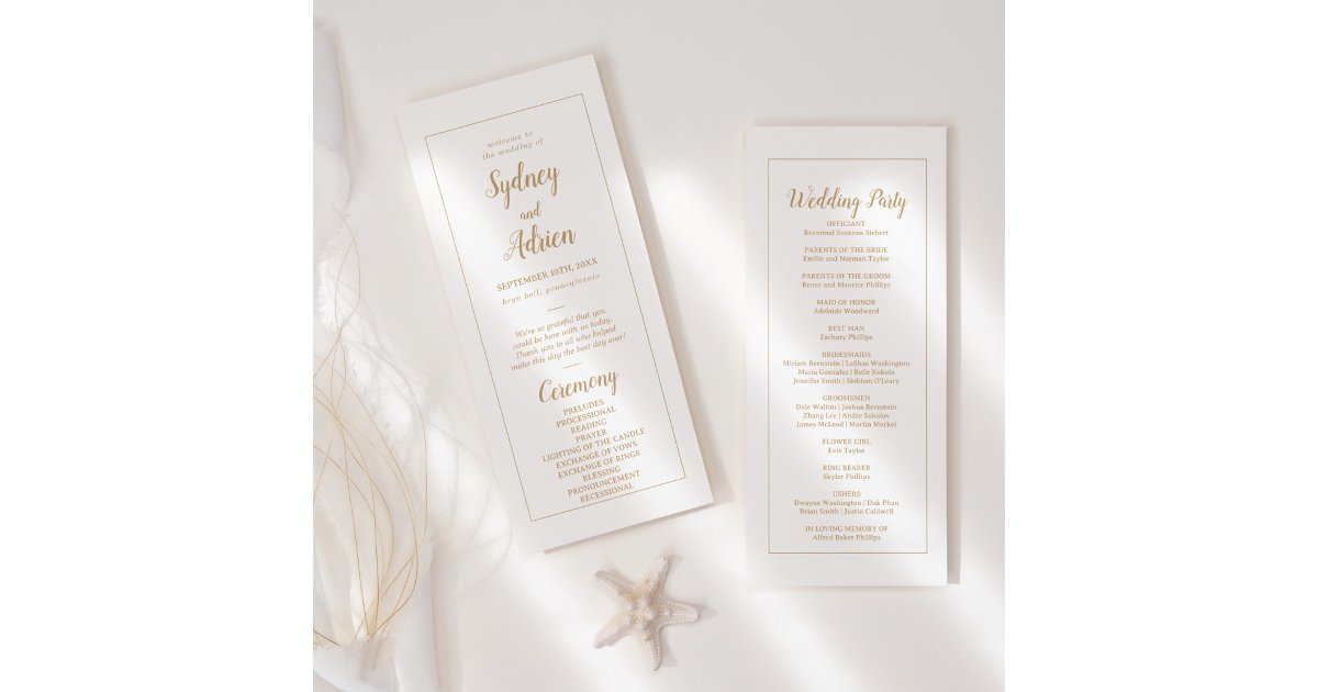 Simple Minimalist|Gold Frame Wedding Program | Zazzle