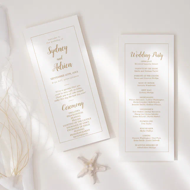 Simple Minimalist|Gold Frame Wedding Program | Zazzle