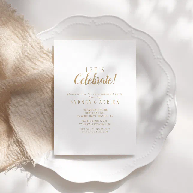 Simple Minimalist|Gold Let's Celebrate Party Invitation | Zazzle