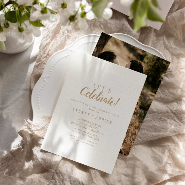 Simple Minimalist|Gold Photo Let's Celebrate Party Invitation | Zazzle