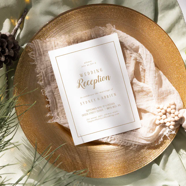 Simple Minimalist|Gold Wedding Reception Frame Invitation | Zazzle