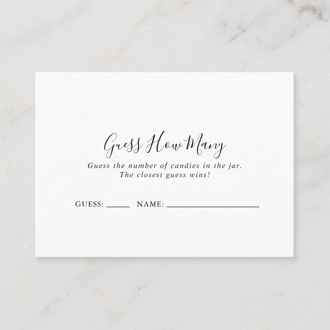 Simple Minimalist Guess How Many Game Card | Zazzle